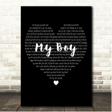 Elvie Shane My Boy Simple Heart Black & White Song Lyric Print - Song ...