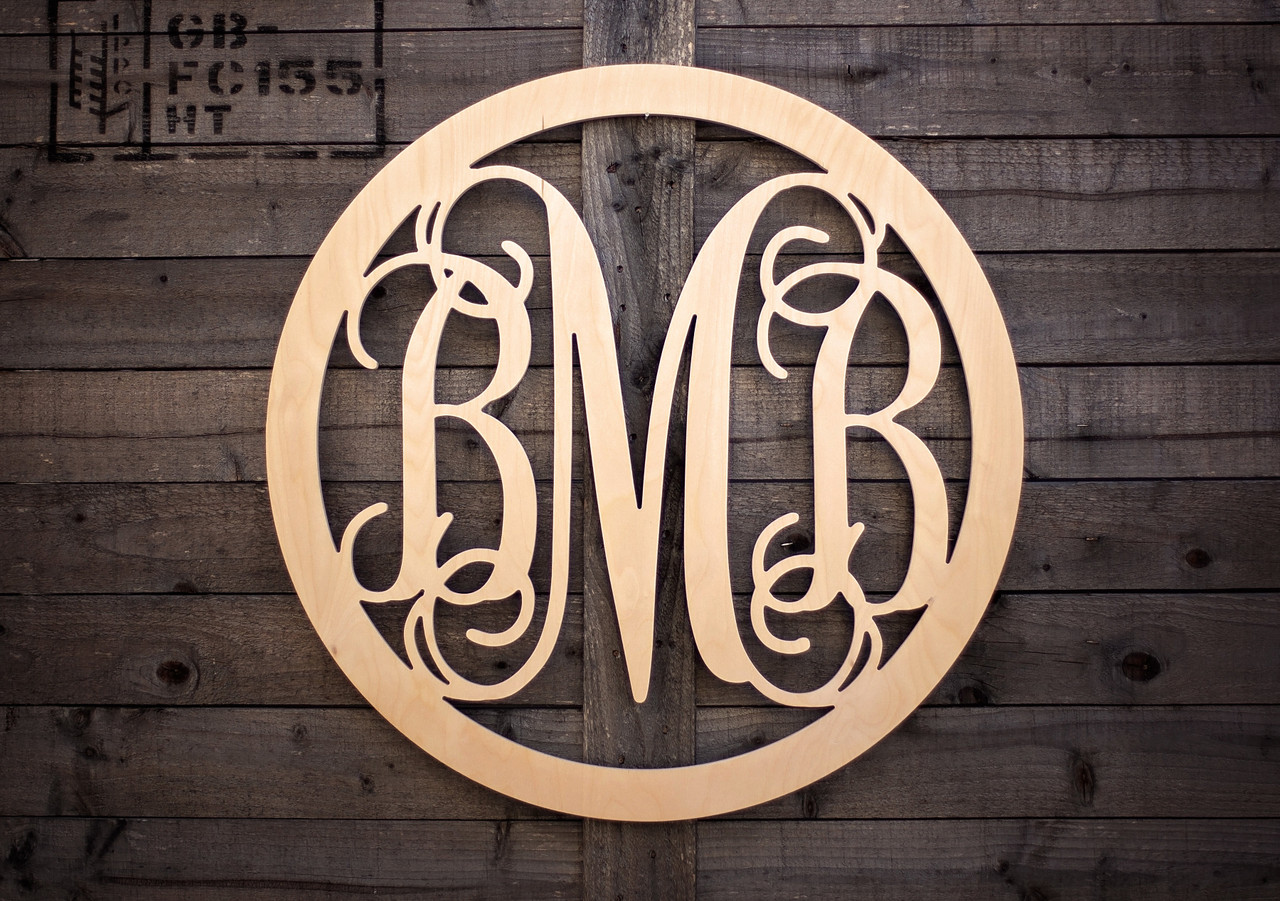 Wooden Monogram Letters with Round Border - MonogramCrafty