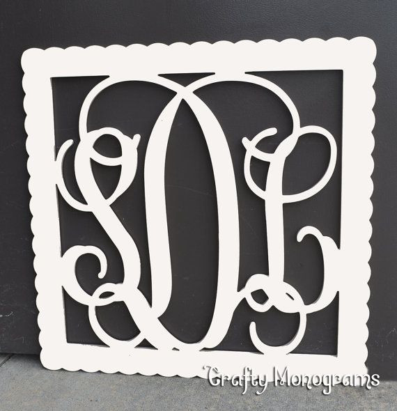 Wooden Monogram with Square Scalloped Border - MonogramCrafty