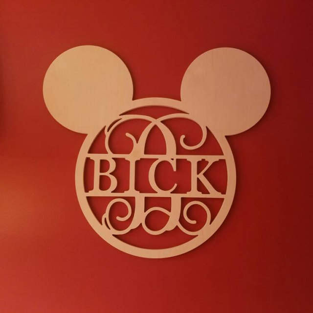 Custom Wooden Name Sign w Mickey Mouse Ears - MonogramCrafty