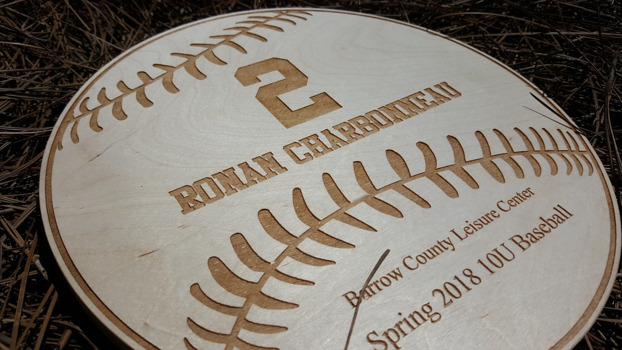 Engraved Team Baseball/Softball Plaque, 10" Birch Wood - MonogramCrafty