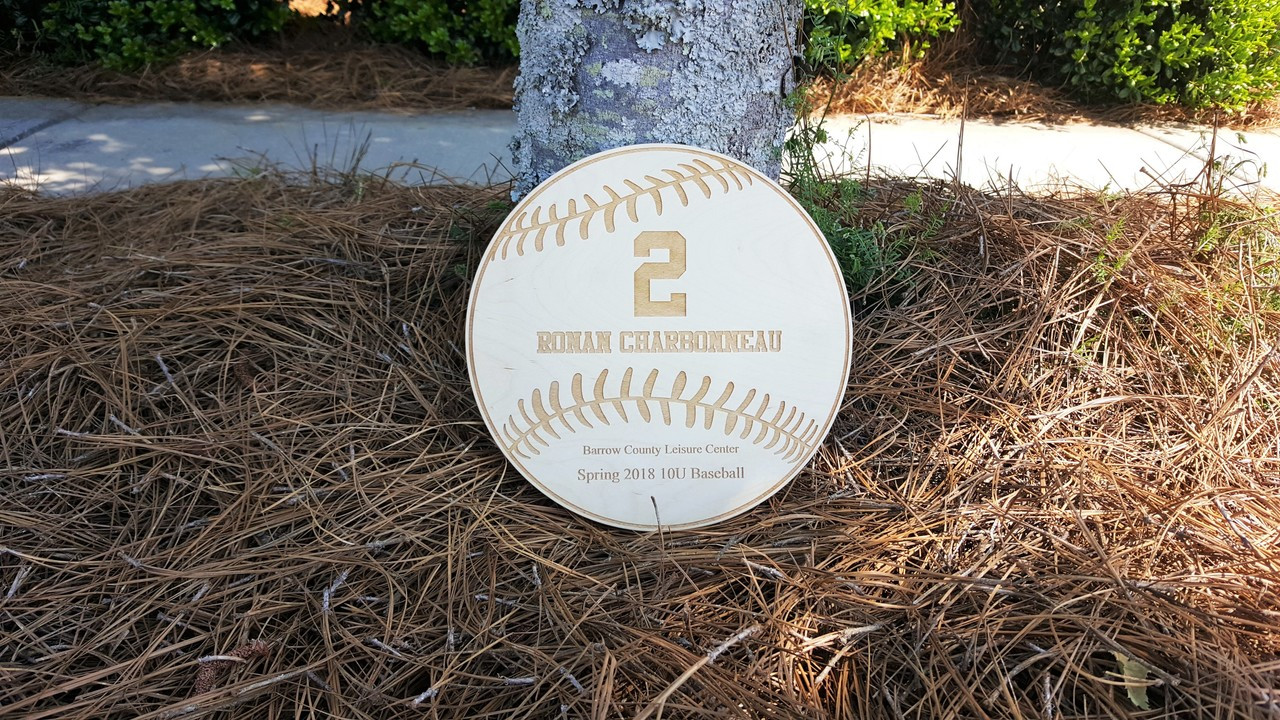 Engraved Team Baseball/Softball Plaque, 10" Birch Wood - MonogramCrafty