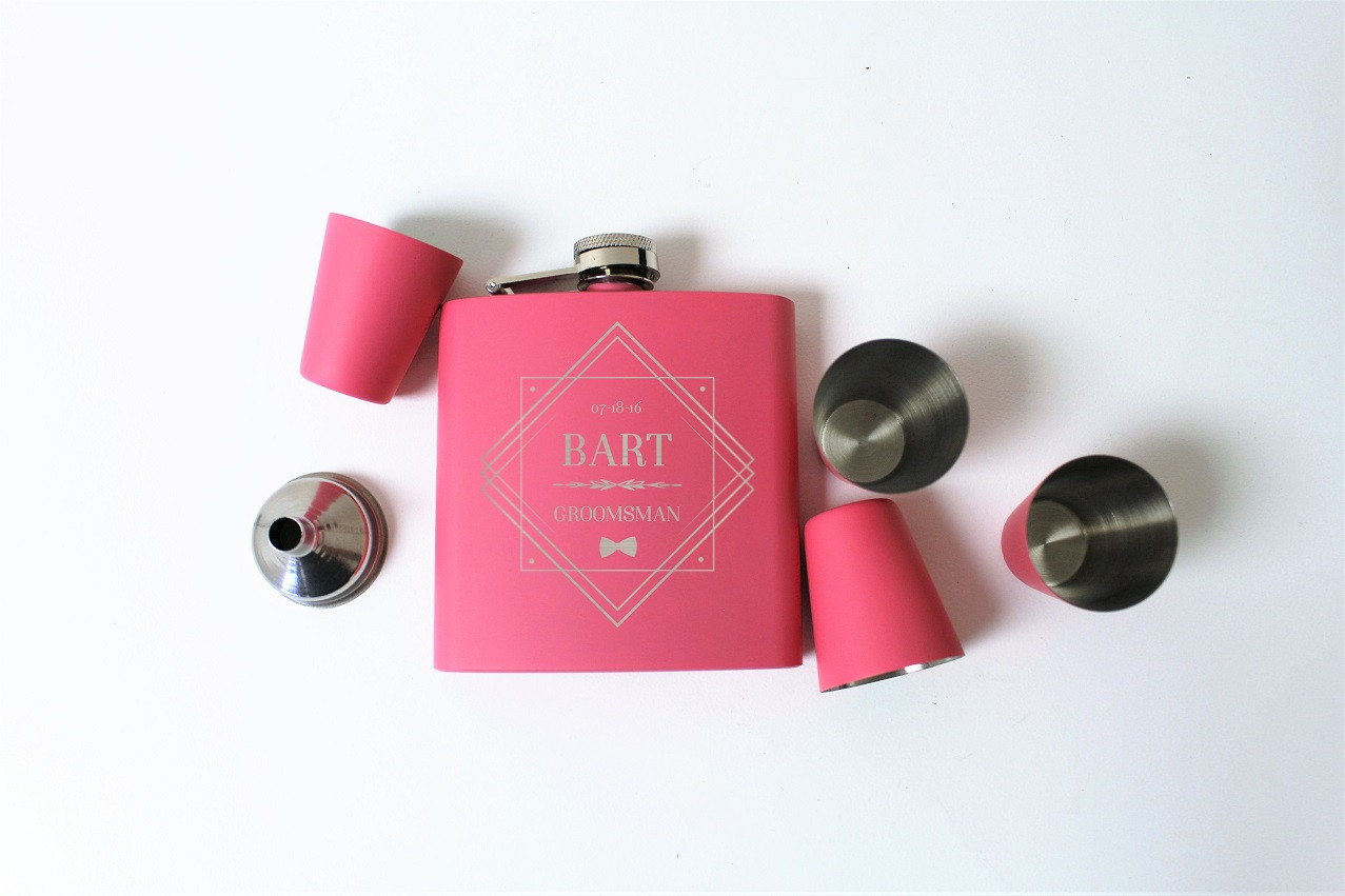 Engraved 6 oz Wedding Flask Set FD039 - MonogramCrafty