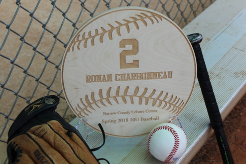 Engraved Team Baseball/Softball Plaque, 10" Birch Wood - MonogramCrafty