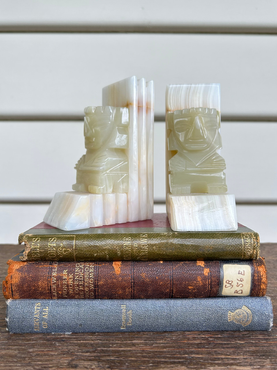 Vintage Mayan Tiki 5" alabaster stone carved bookends 1960's-70's ...