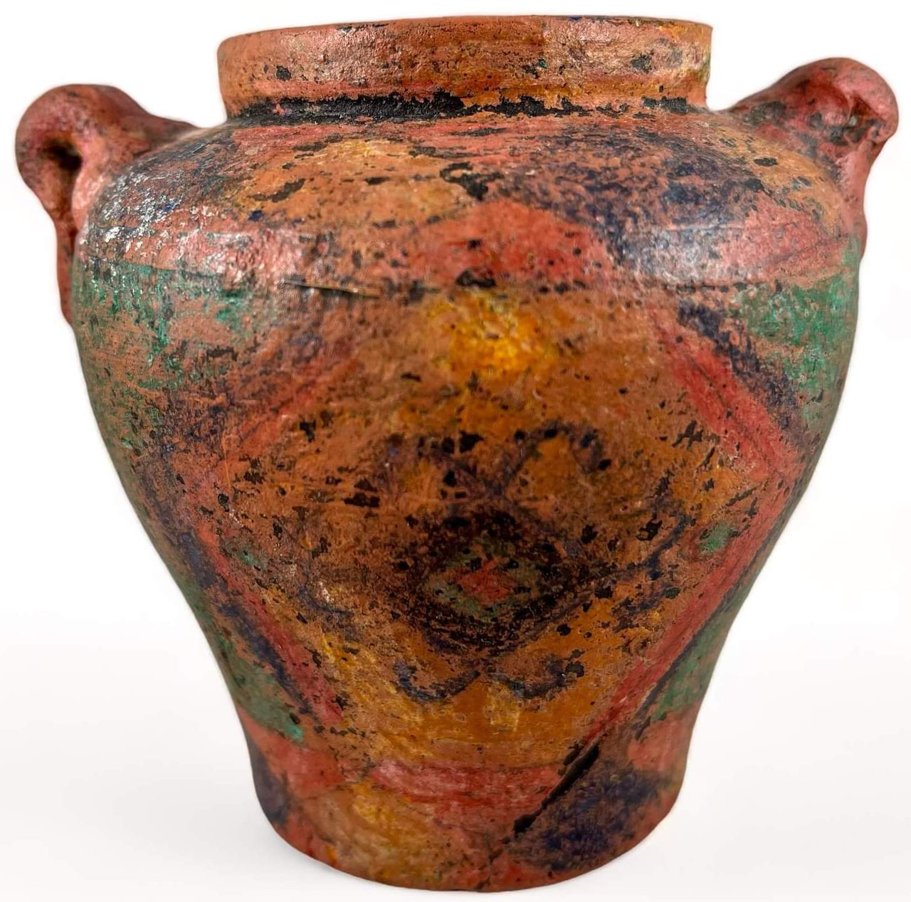 Vintage terracotta clay urn vase hand painted tribal art Aztec ...