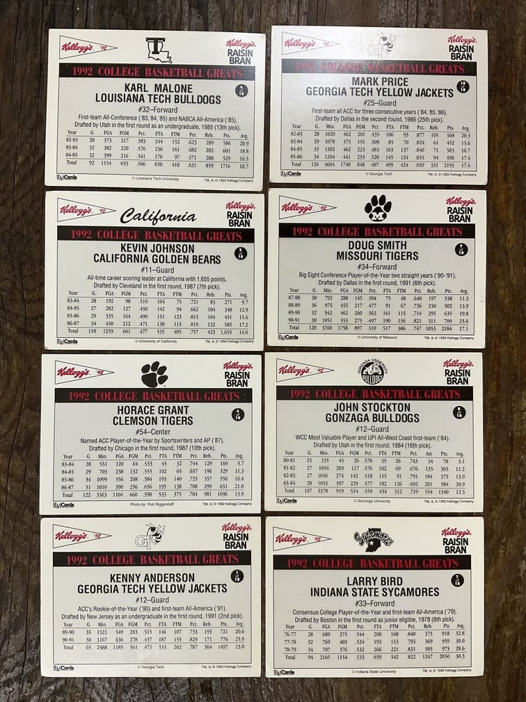 Vintage COLLEGE BASKETBALL GREATS NBA Kelloggs X15 bulk lot cards set ...