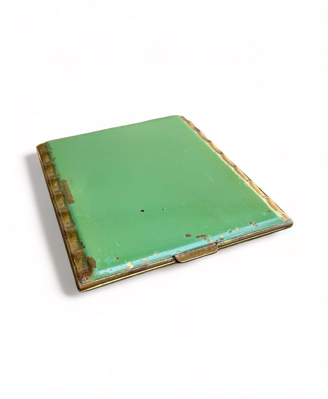 Vintage green enamel powder compact Art Deco rectangle brass ENGLAND ...