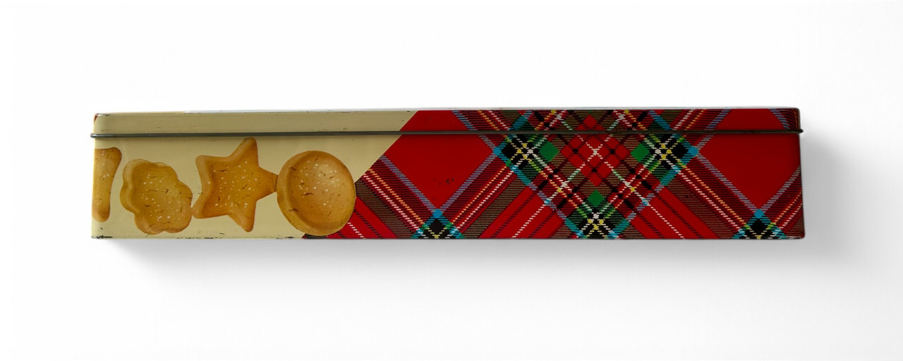 Vintage ELKES BISCUITS shortbread snaps tin tartan rectangular 1950's ...