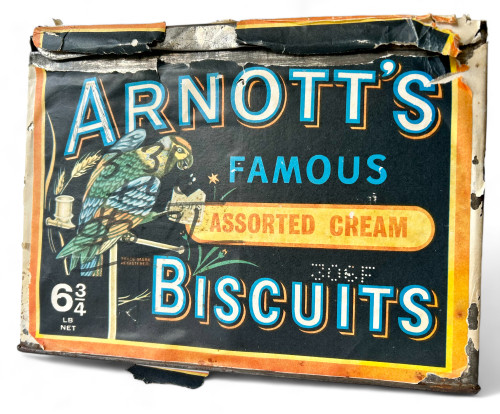 Antique ARNOTT'S paper assorted cream biscuit tin 6¾lb AUSTRALIA 1900's GVC