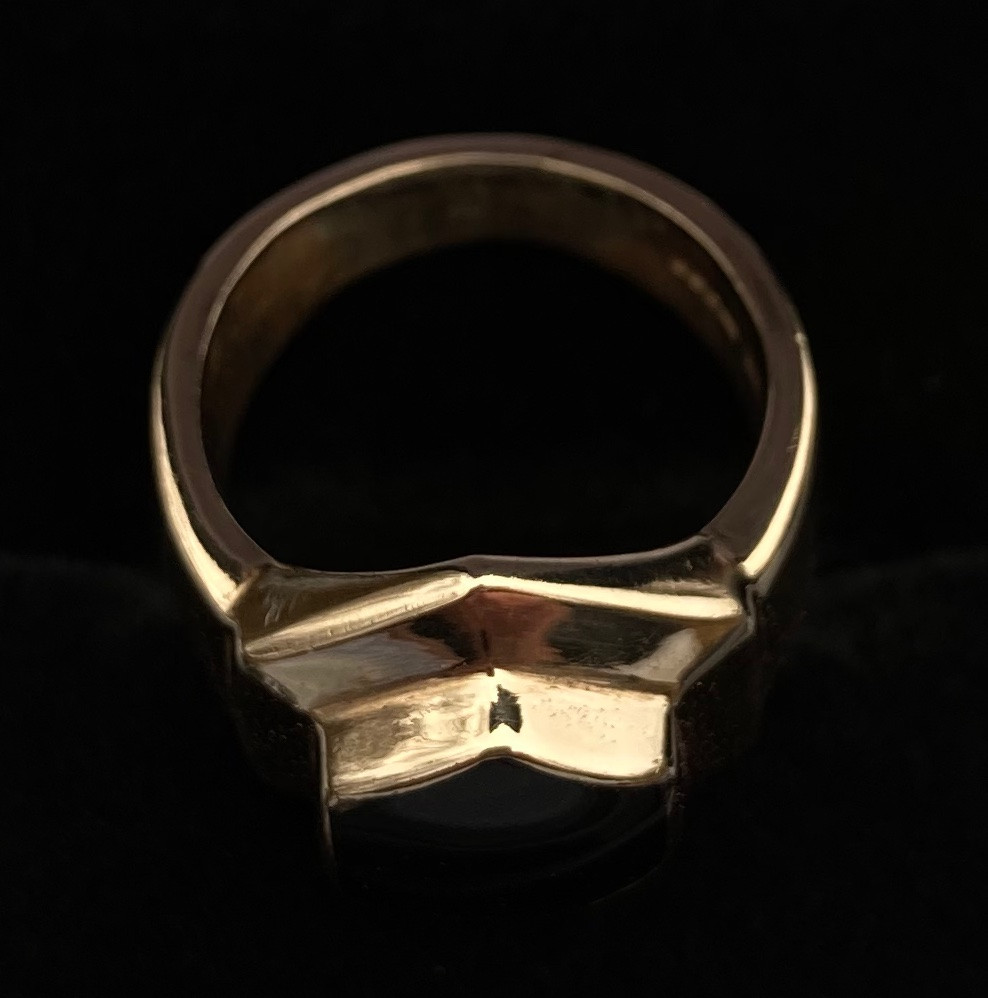 Gents 9ct Yellow Gold Whitby Jet Hexagonal Ring 584GR - Aurora Jet