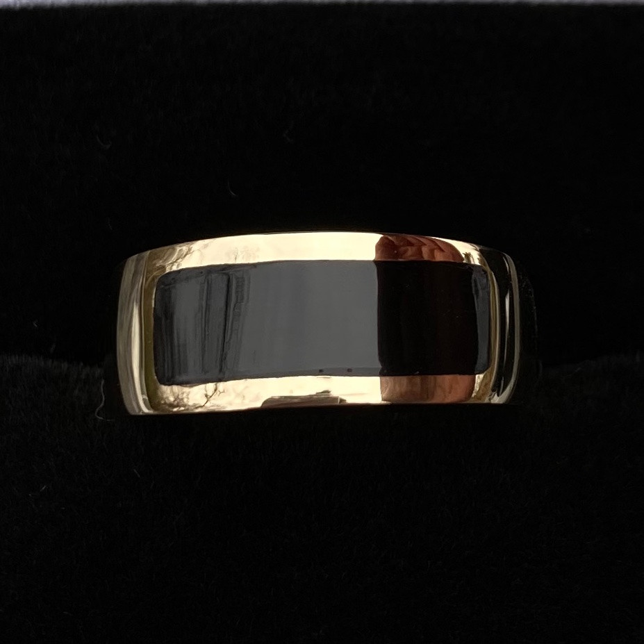 Whitby Jet 9ct Yellow Gold Oblong Inlay Band Ring 603GR - Aurora Jet