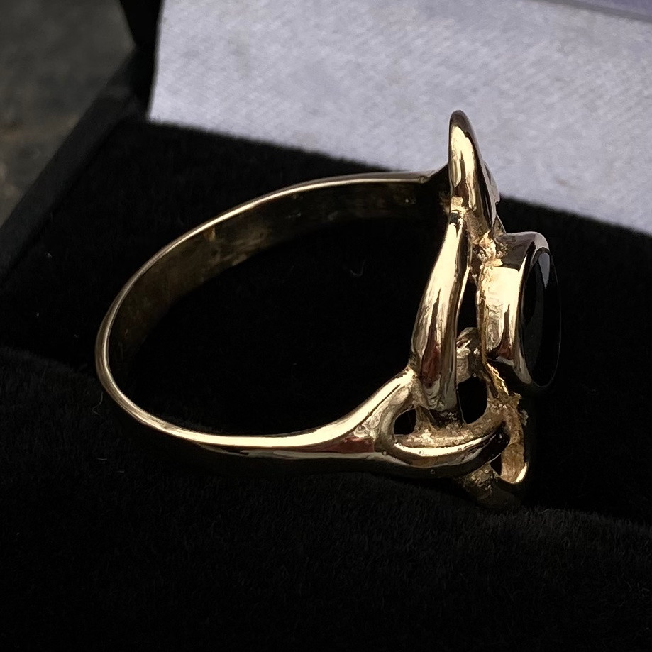 Whitby Jet 18ct Yellow Gold Round Offset Celtic Ring 626GR - Aurora Jet