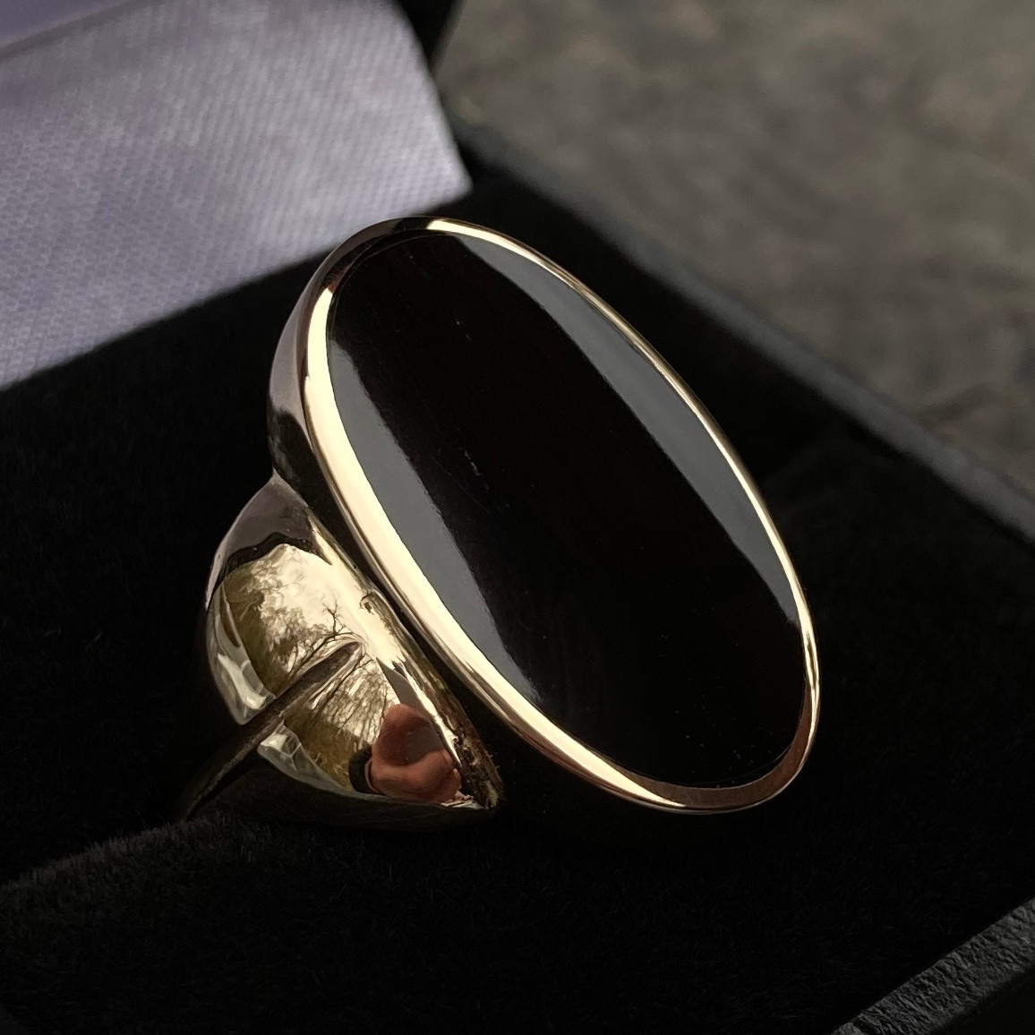 Whitby Jet 18ct Yellow Gold Large Elongated Oval Ring 634GR - Aurora Jet