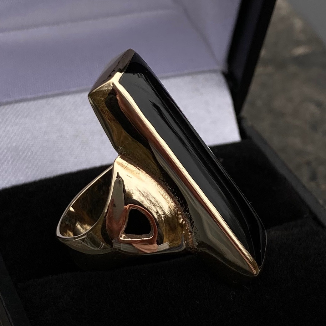 Whitby Jet 18ct Yellow Gold Large Oblong Ring 636GR - Aurora Jet