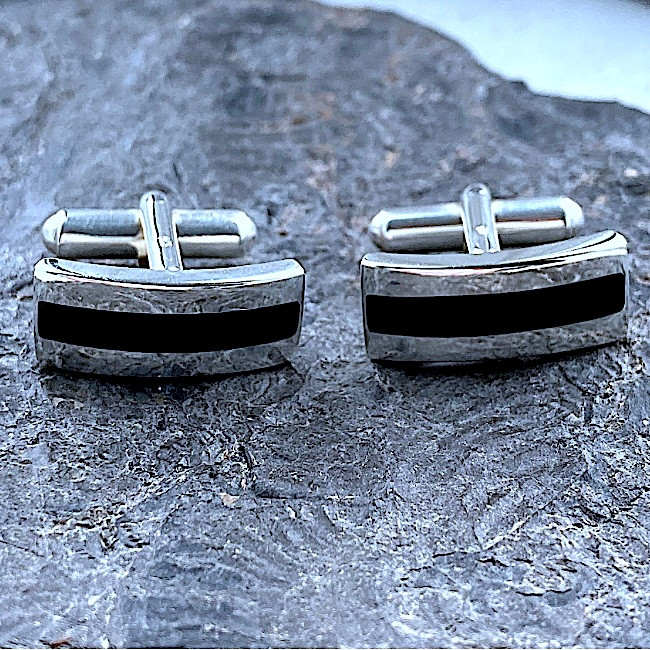 Sterling Silver Whitby Jet Curved Oblong Inlaid Cufflinks 015CL ...