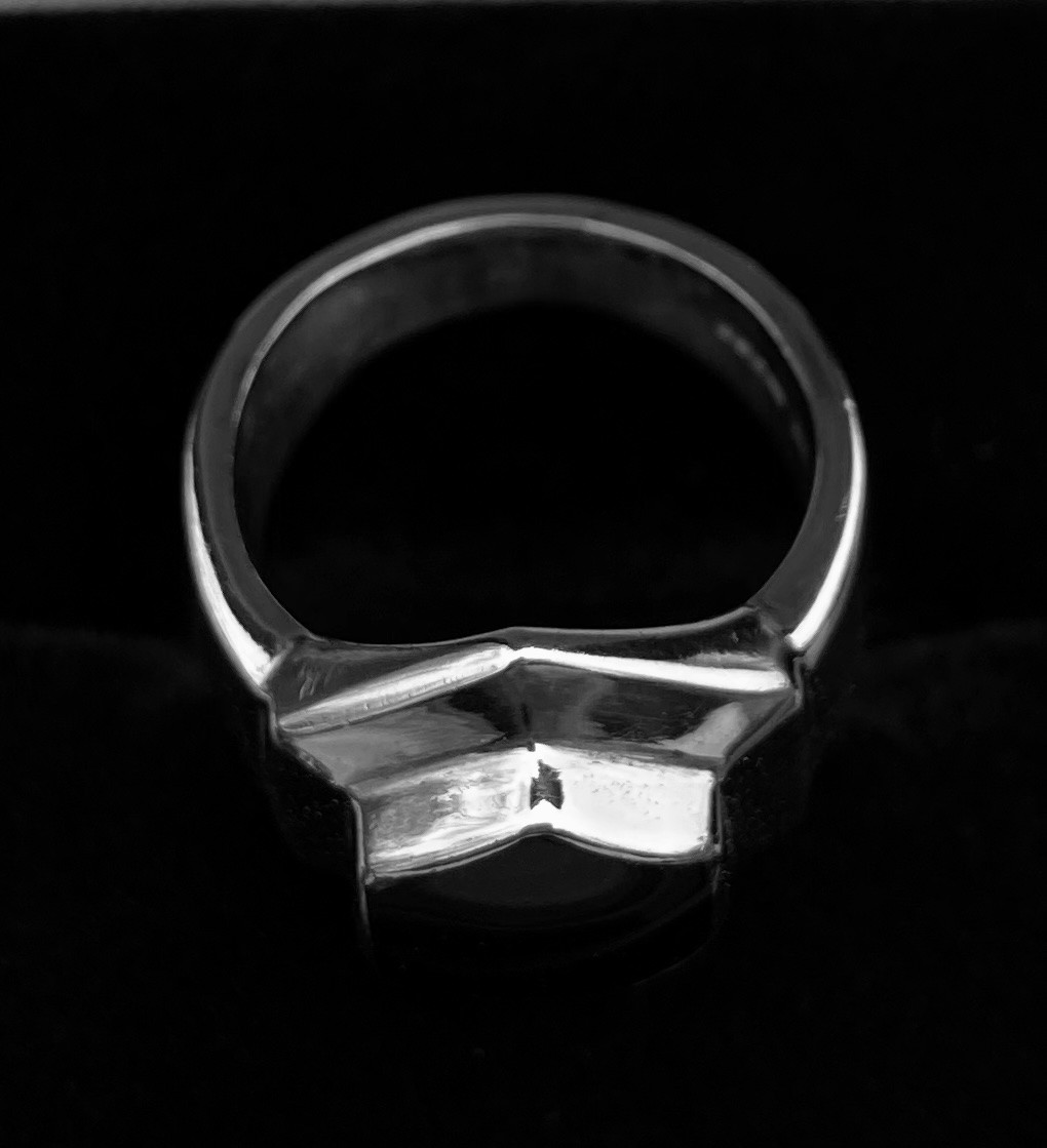 Platinum Whitby Jet Gents Hexagon Ring 028PR - Aurora Jet