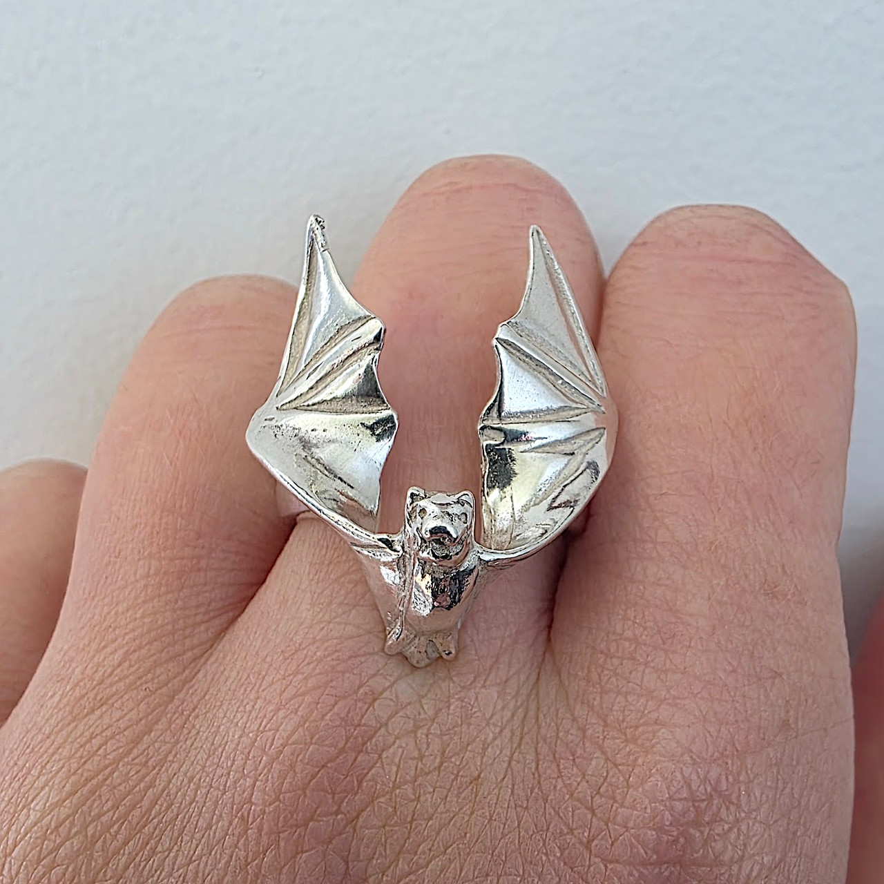 Large Sterling Silver Bat Ring 075JR - Aurora Jet