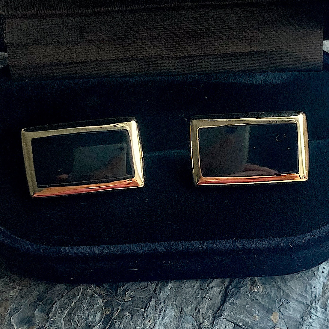 9ct Yellow Gold Whitby Jet Oblong Cufflinks 019CL - Aurora Jet