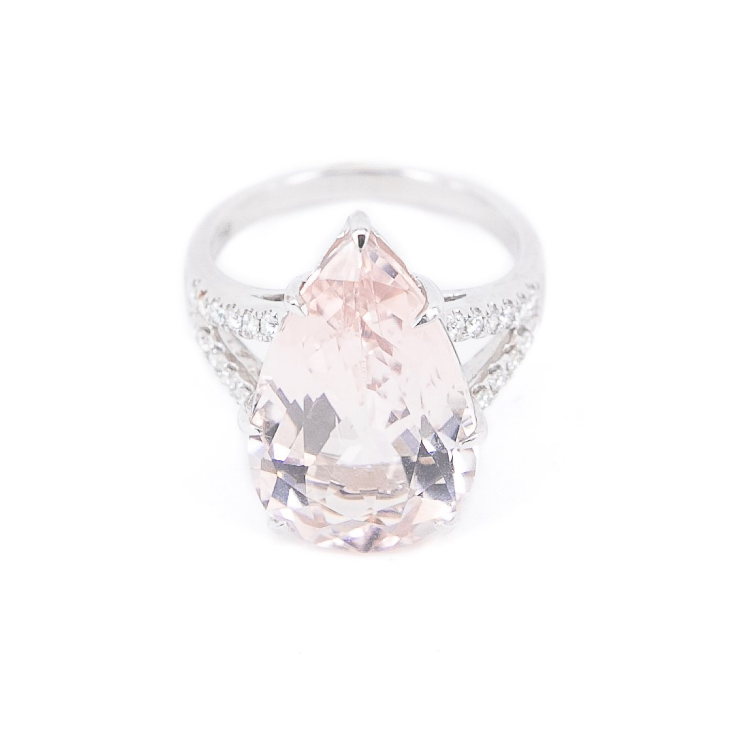 18ct White Gold Diamond and Morganite Pear Ring - House Of McKinley