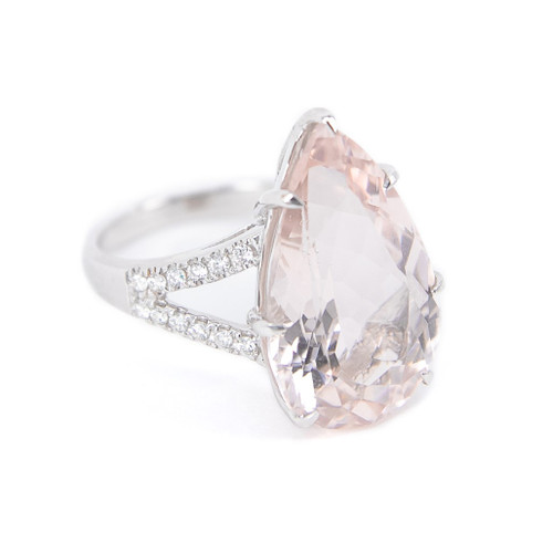 18ct White Gold Diamond and Morganite Pear Ring - House Of McKinley