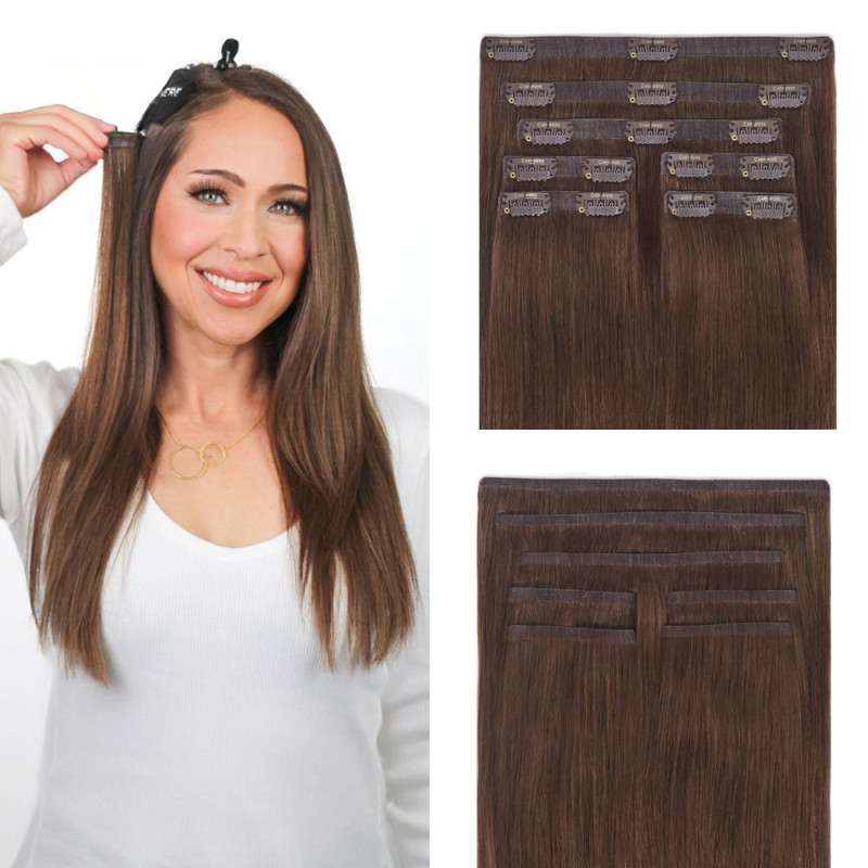 Light Brown Seamless Clip In Hair Extensions | Cashmere Hair