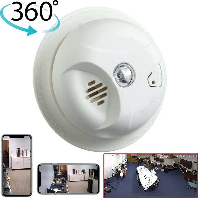Smoke Detector 1080p 360 Degree Camera w/ DVR , WiFi & 110v AC Quick ...