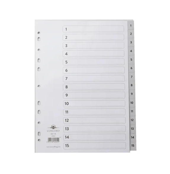 Concord 15-Part 1-15 Polypropylene Index Divider A4 White / Grey