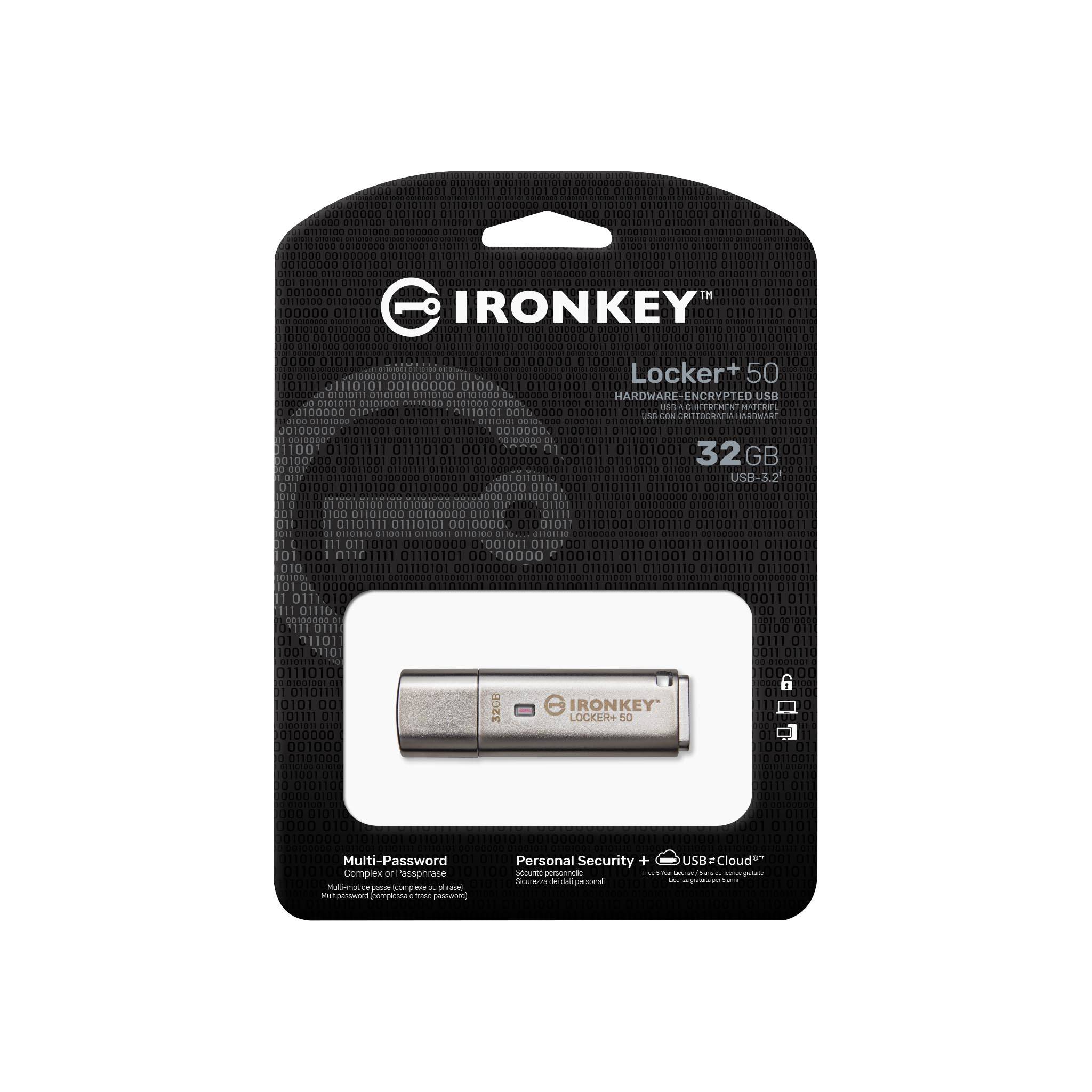 Kingston 32GB IronKey Locker+ 50 USB 3.2 Encrypted Pen Drive Memory ...