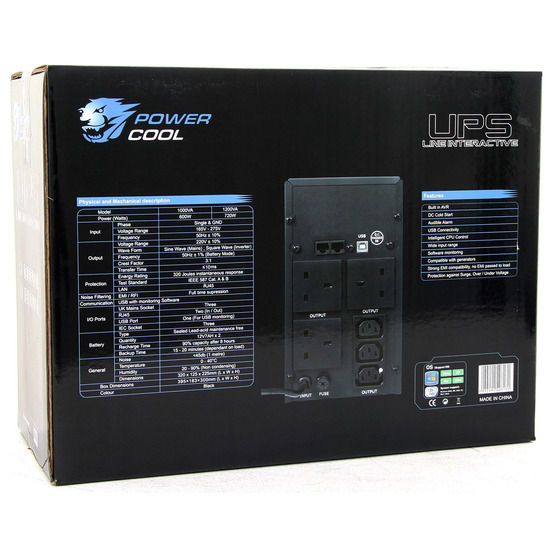Powercool Smart UPS 1000VA 3 x UK Plug, 2 x IEC, RJ45 x 2, USB LED ...