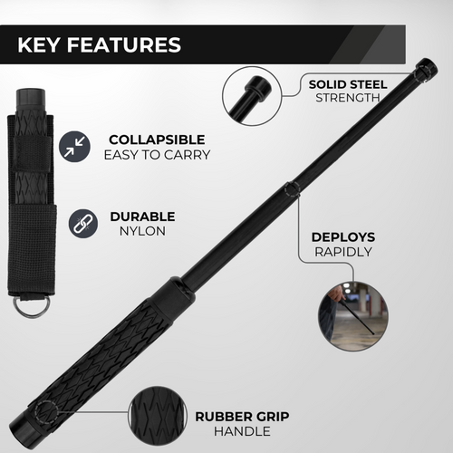 Police Magnum Black Steel Expandable Baton- Anti Riot Self defense ...