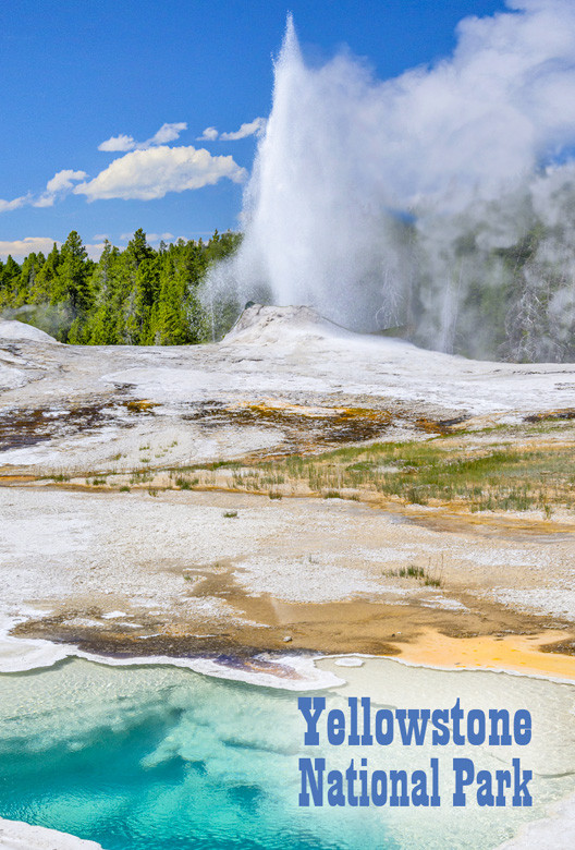 Yellowstone, Heart Spring and erupting Lion Geyser - Magnet