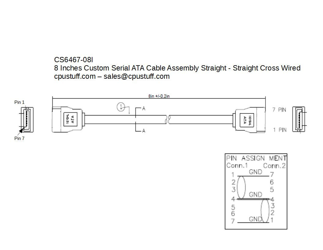 8 Inches SATA cable straight to straight - cross wired