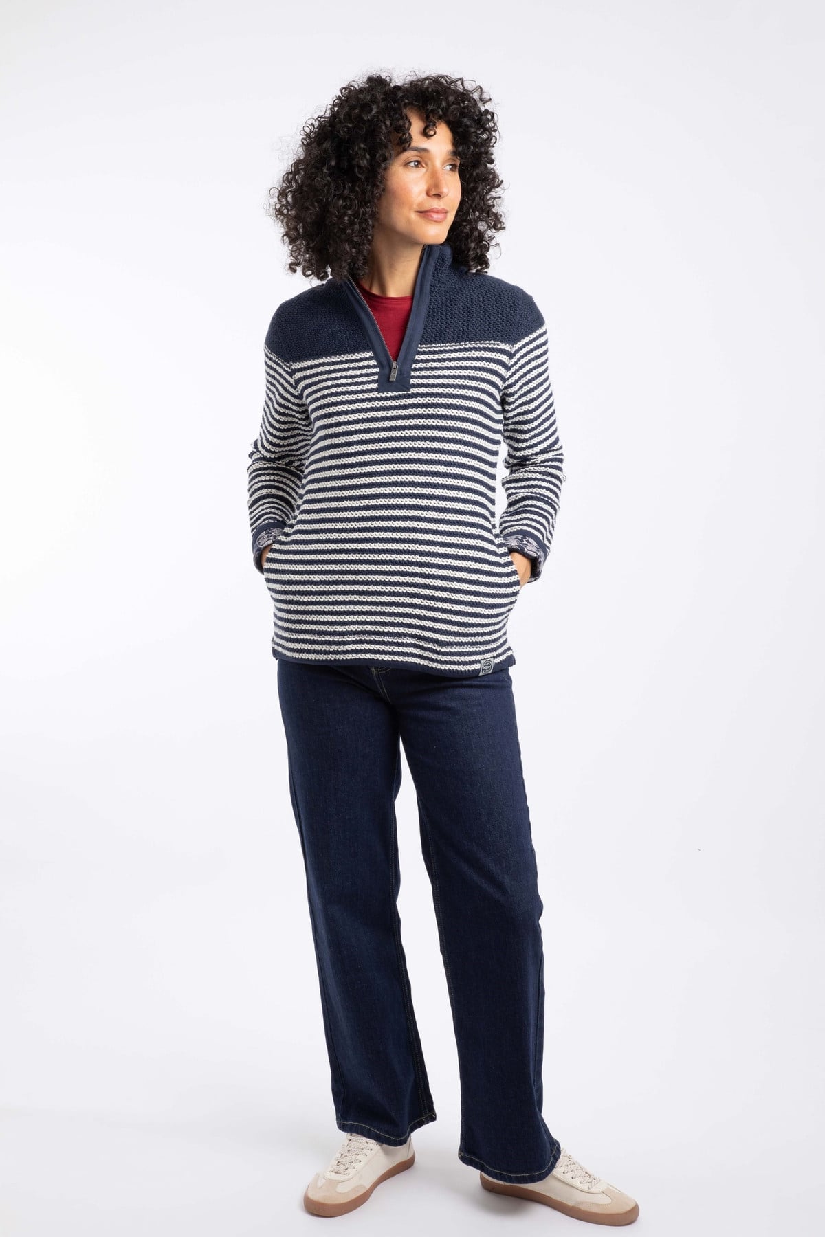 Juliet Womens 1/4 Zip Stripe Macaroni | Mountain Warehouse