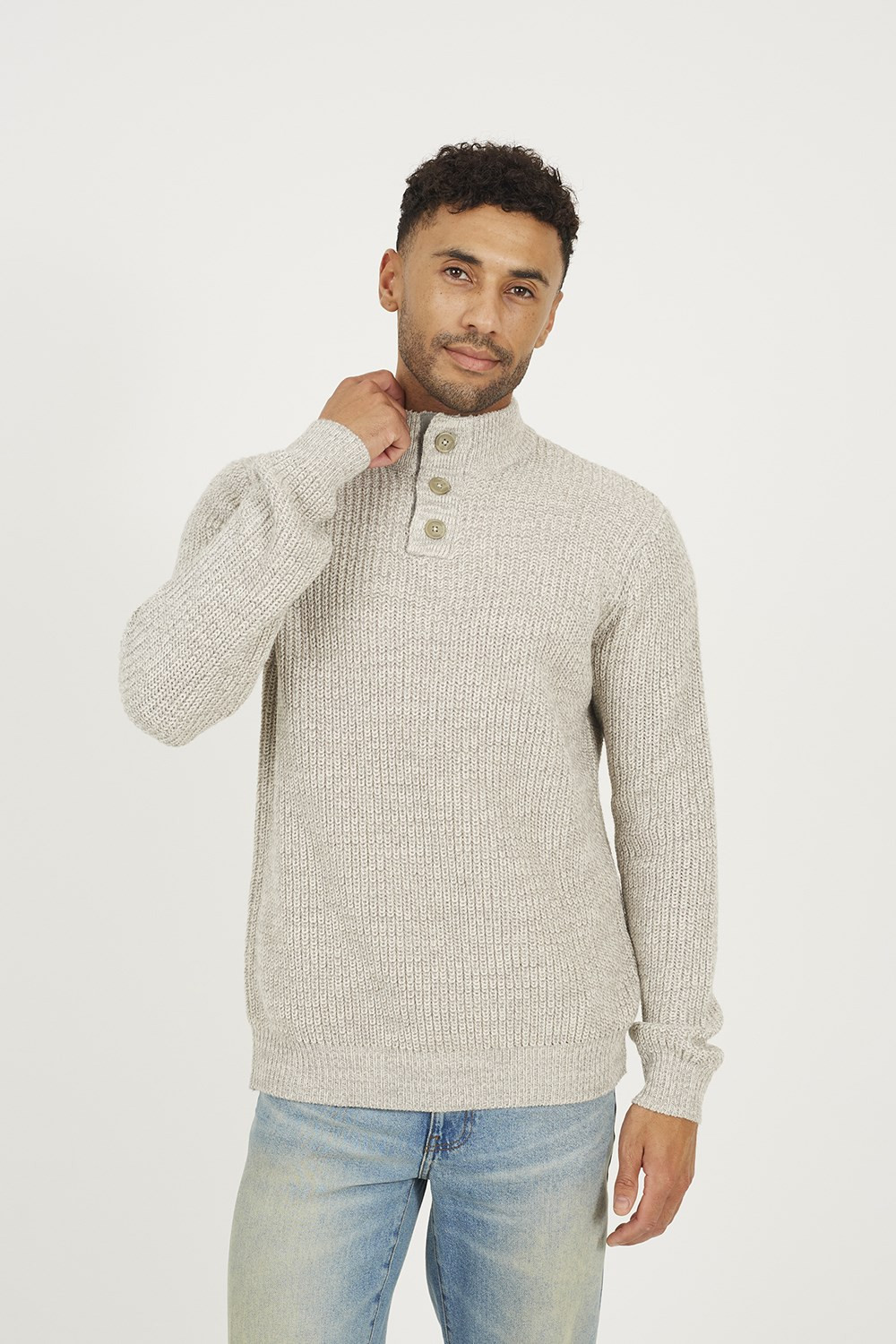 Funnel Neck Mens Jumper with Buttons | Mountain Warehouse
