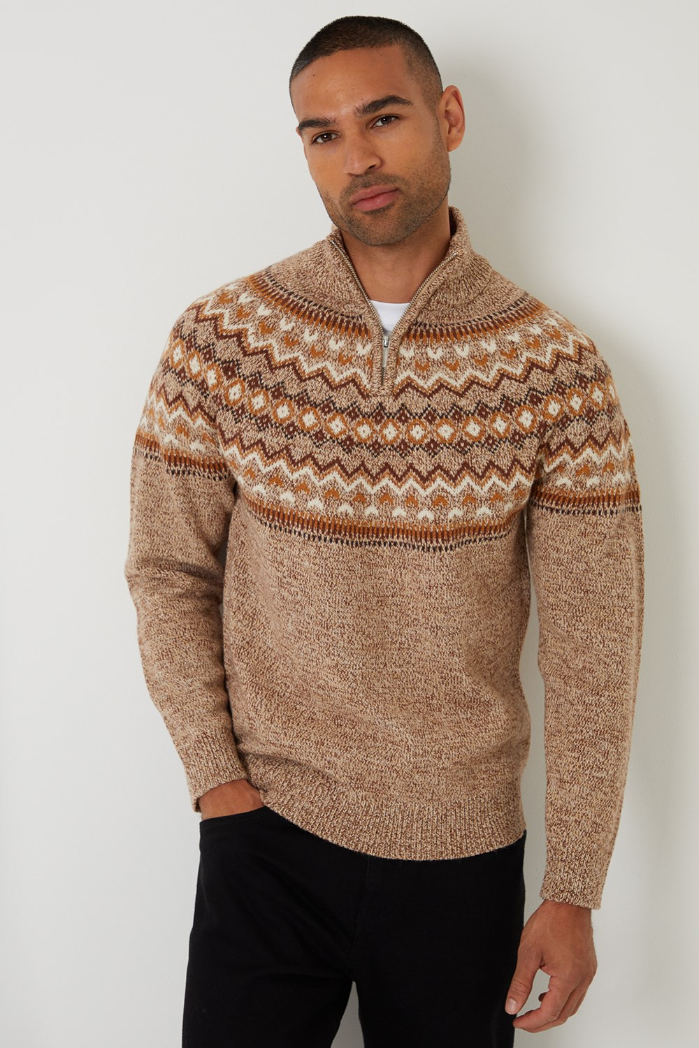Fairisle Mens Knitted Quarter Zip Jumper | Mountain Warehouse