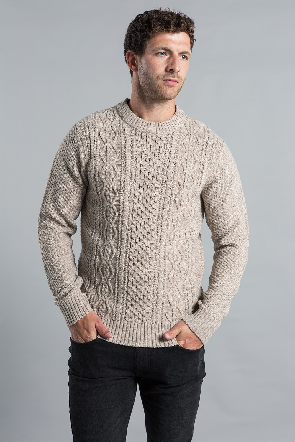Mens Two Stitch Cable Knit Crew Neck Jumper | Mountain Warehouse