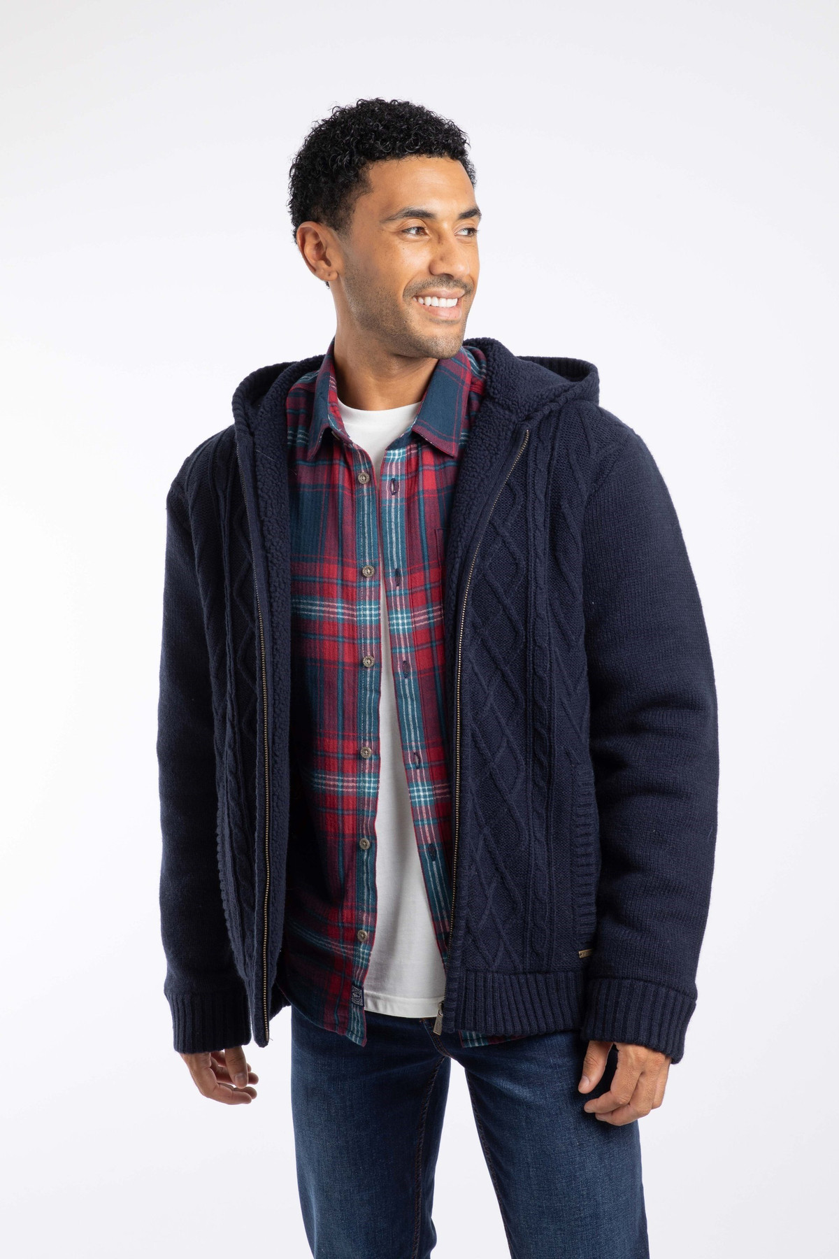Brohdi Mens Borg Lined Cable Full Zip Knit Hoodie | Mountain Warehouse