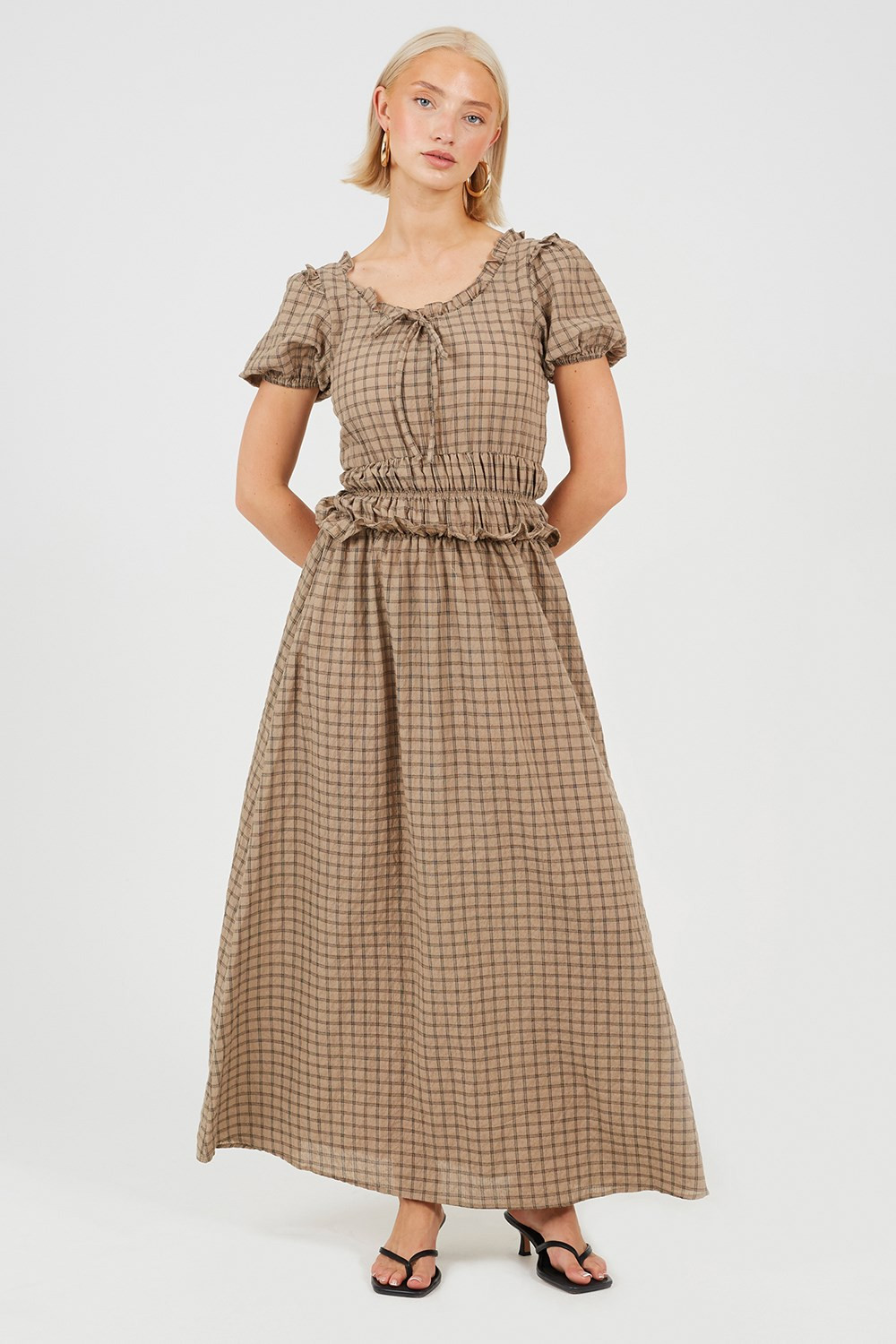 Short Puff Womens Sleeve Check Maxi Dress | Mountain Warehouse