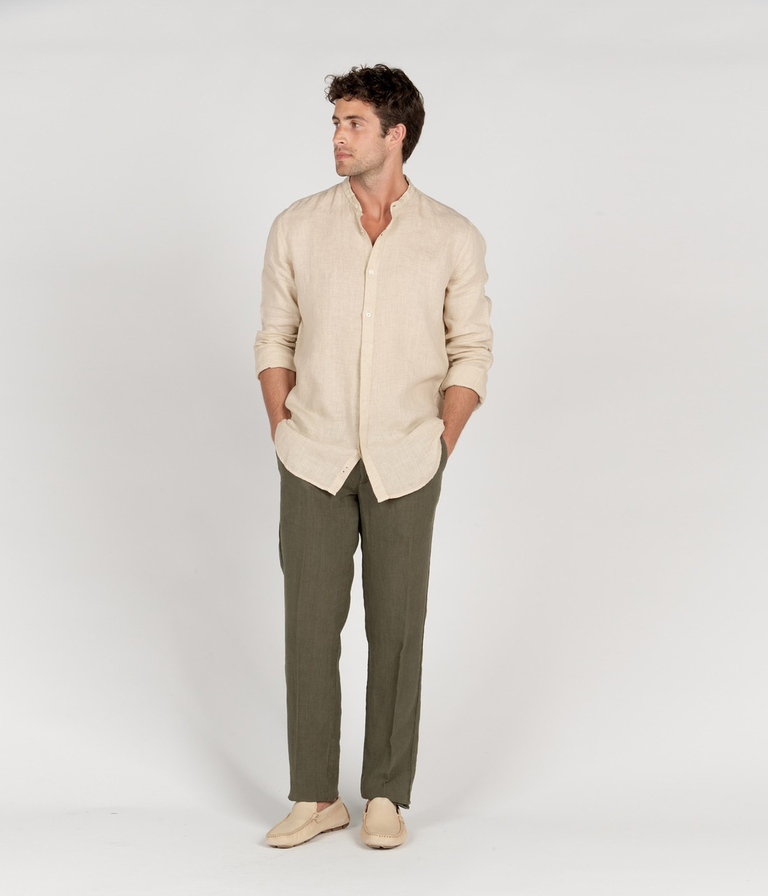 Buy Men's Linen Shirt Mao Collar Ciel Color | Europann Saint Tropez
