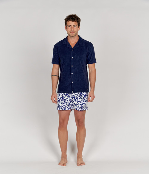 Terry cloth button down polo - Navy blue