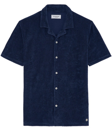 Terry cloth button down polo - Navy blue