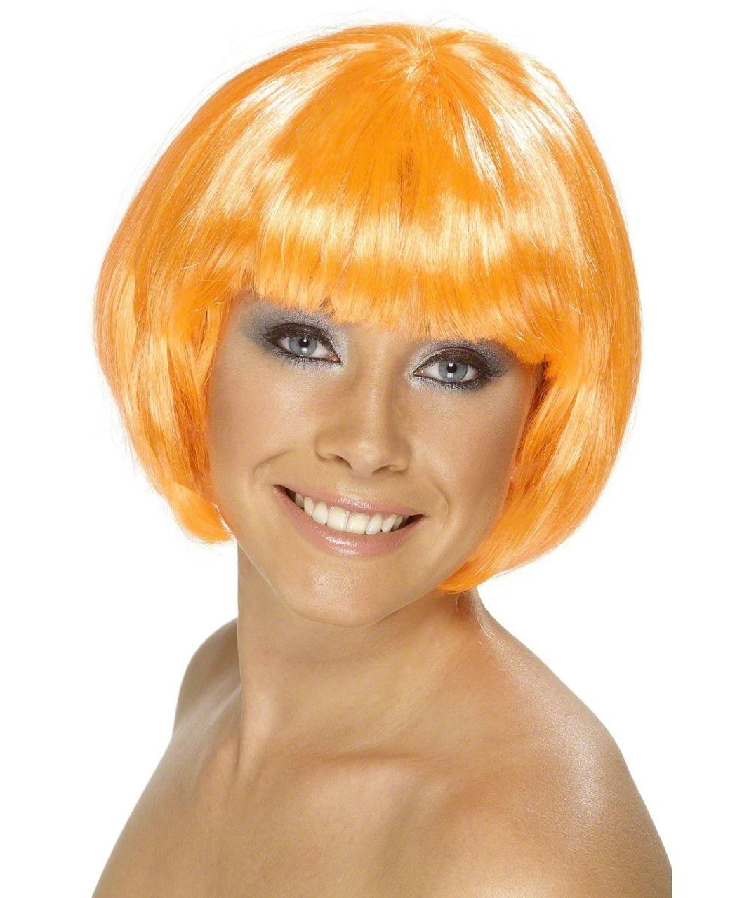Smiffys Fire Coral Orange Babe Short Bob Glamour Wig Dragons Den Fancy Dress Ltd
