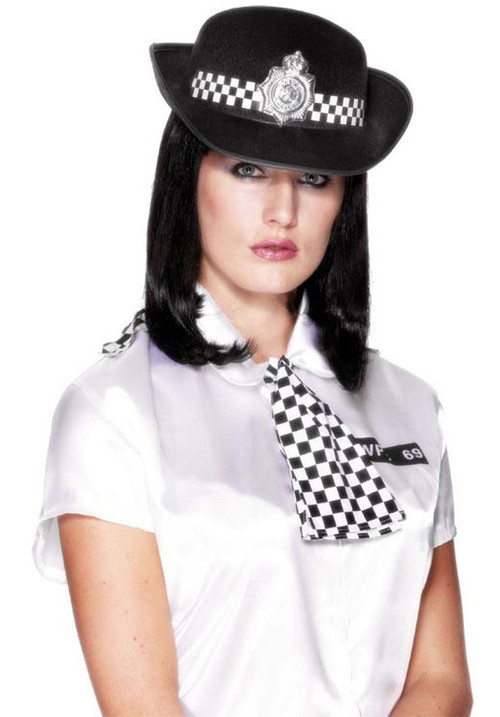 Ladies WPC Black Policewoman Felt Fancy Dress Hat with Badge - Dragons ...