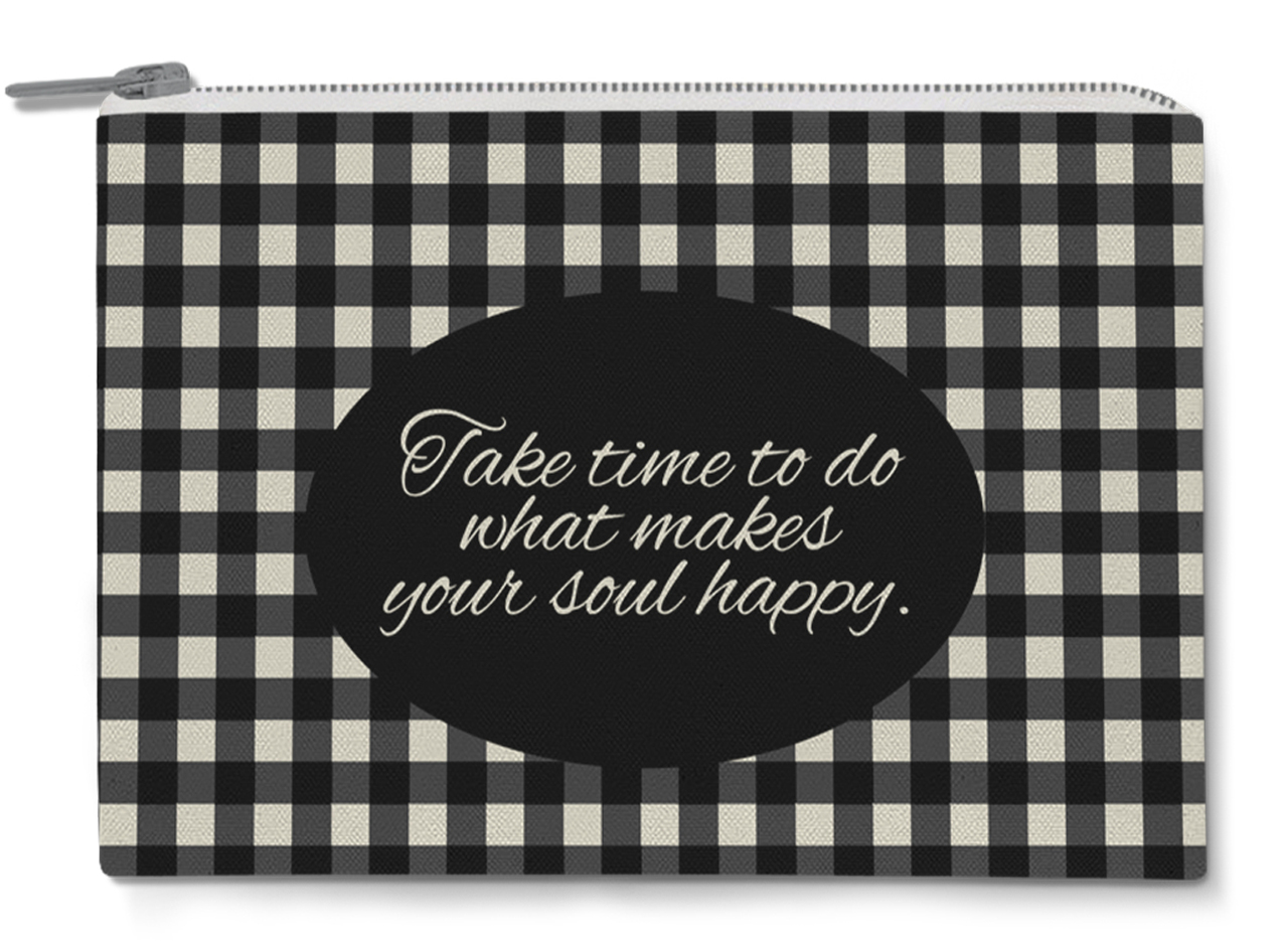 Accessory Zip Pouch- Black Gingham Quote - Lavender Belle Design