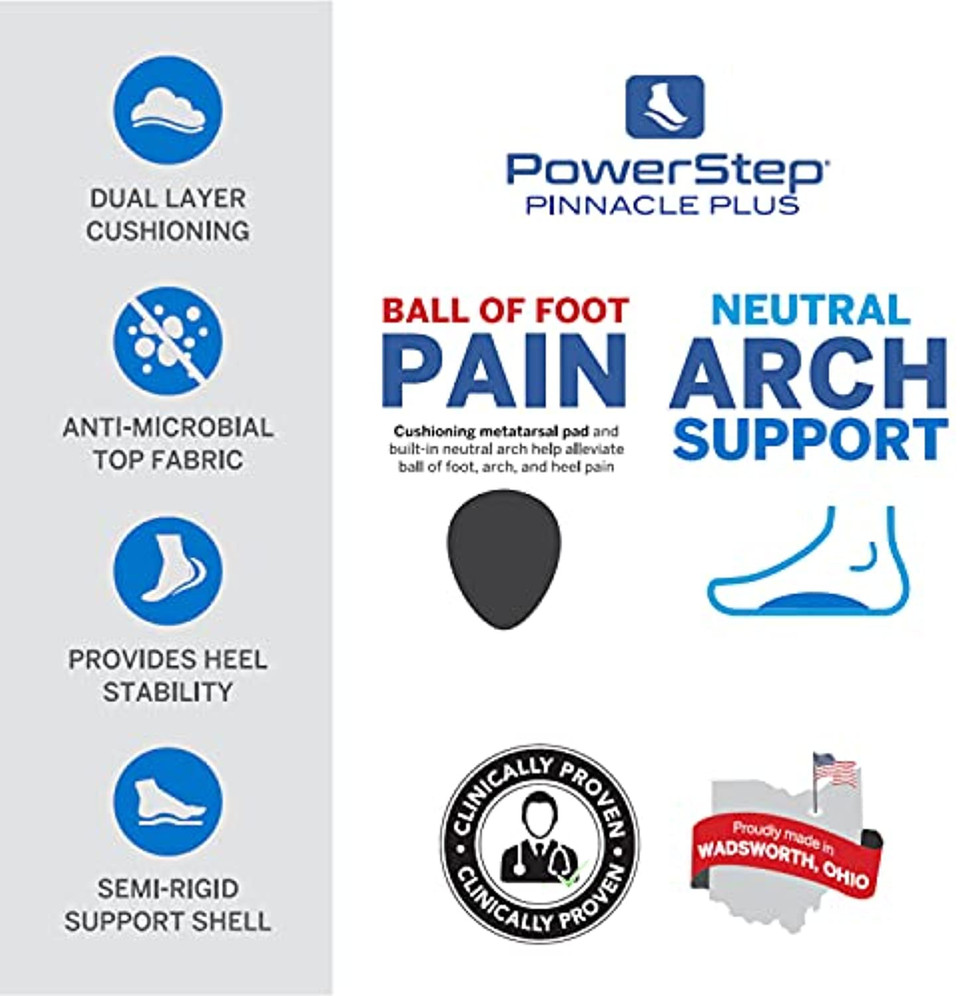 Powerstep Pinnacle Plus Metatarsal Pad Comfort Insole - Free Shipping