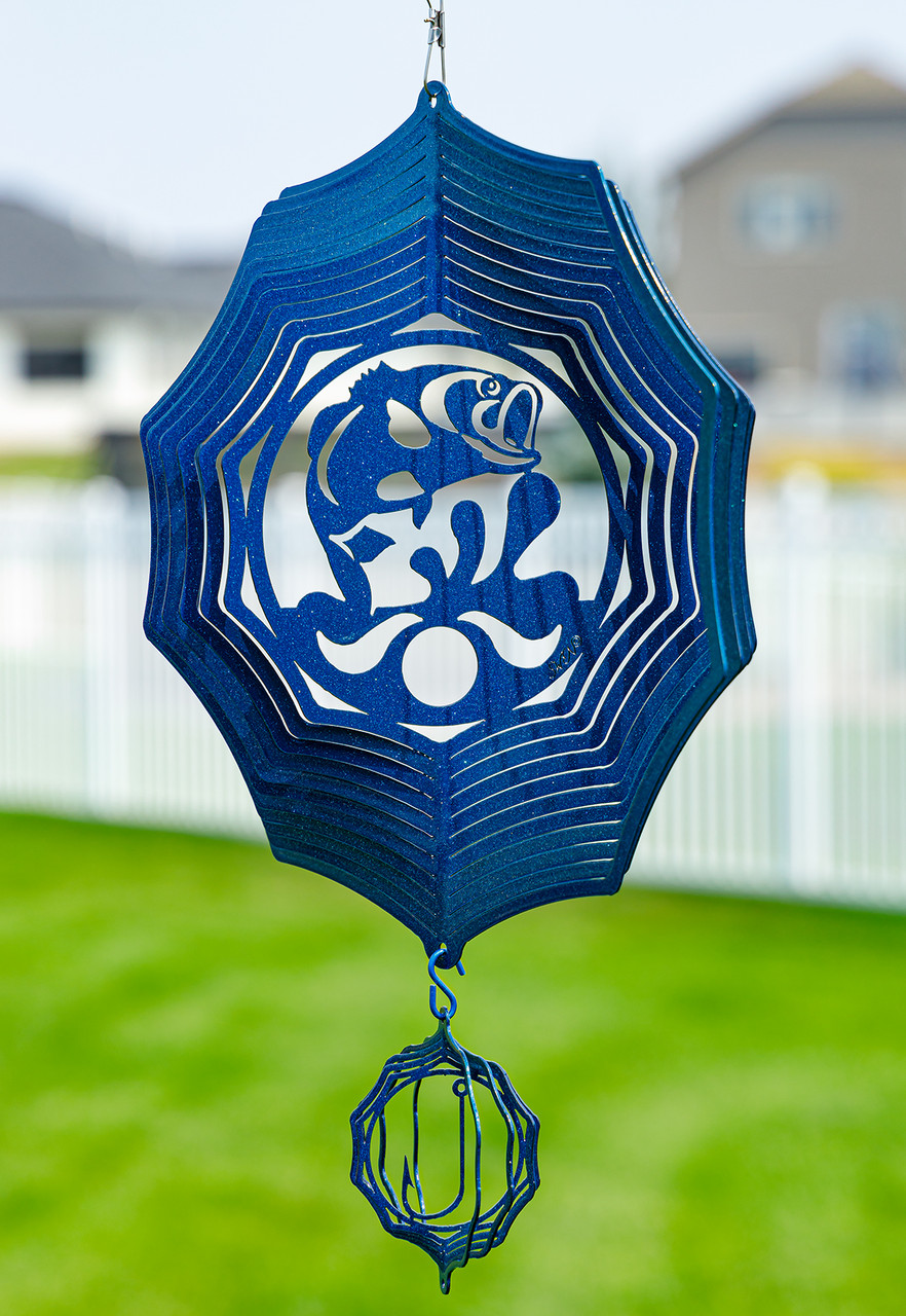 LARGE MOUTH BASS FISH Web Swirly Metal Wind Spinner | SWEN Products
