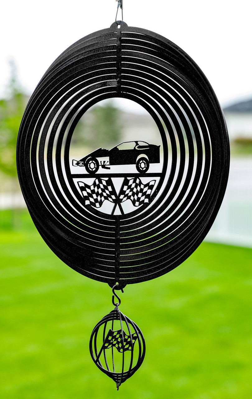 MODIFIED RACE CAR Circle Swirly Metal Wind Spinner | SWEN Products