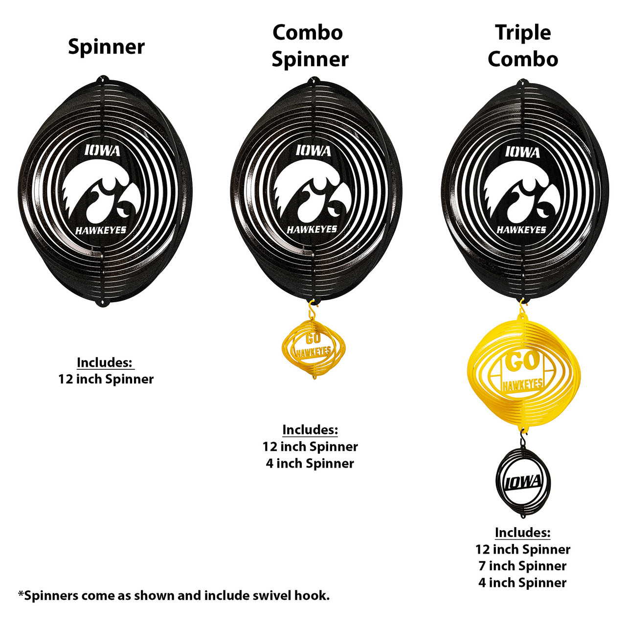 IOWA HAWKEYE HAWKEYES Collegiate Swirly Metal Wind Spinner | SWEN Products