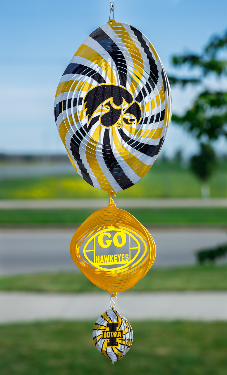 IOWA HAWKEYE HAWKEYES Collegiate Swirly Metal Wind Spinner | SWEN Products